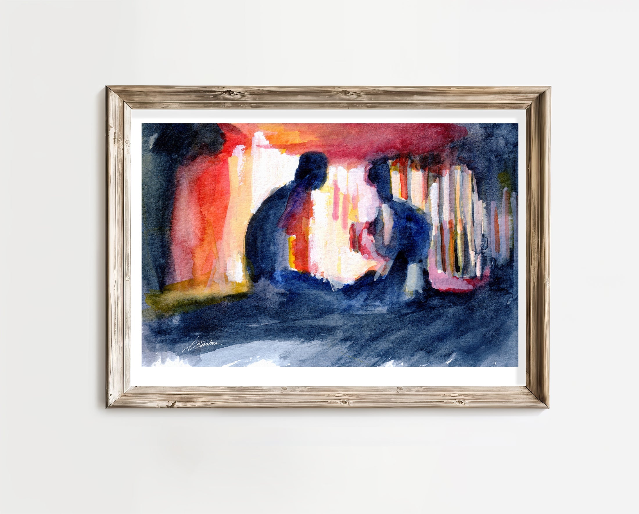 Two Figures Silhouetted in Deep Conversation - Art Print by Brenden ...